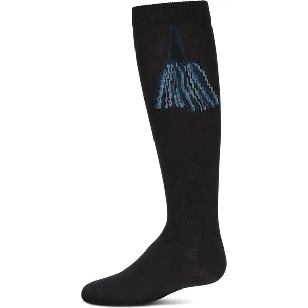 MEMOI Knee High Socks With Tassel Embroidery - Black