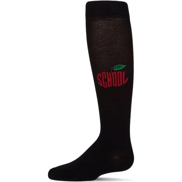 MEMOI Ribbed Knee High Sock With Apple Embroidery - Black