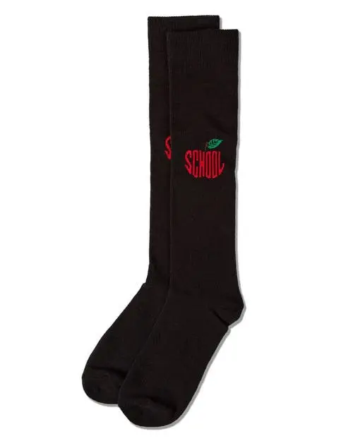 MEMOI Ribbed Knee High Sock With Apple Embroidery