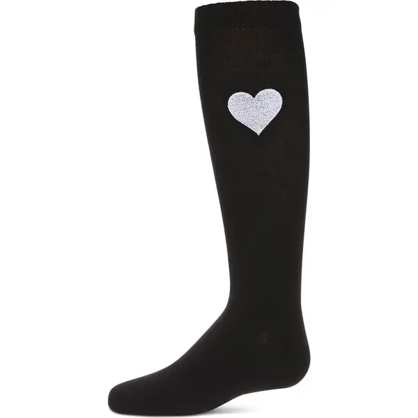 MEMOI Fuzzy Heart Knee-high Socks - Black
