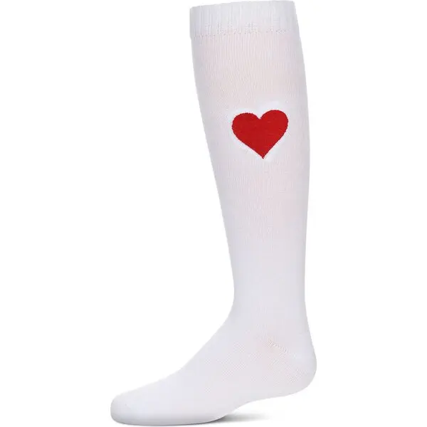 MEMOI Fuzzy Heart Knee-high Socks - White