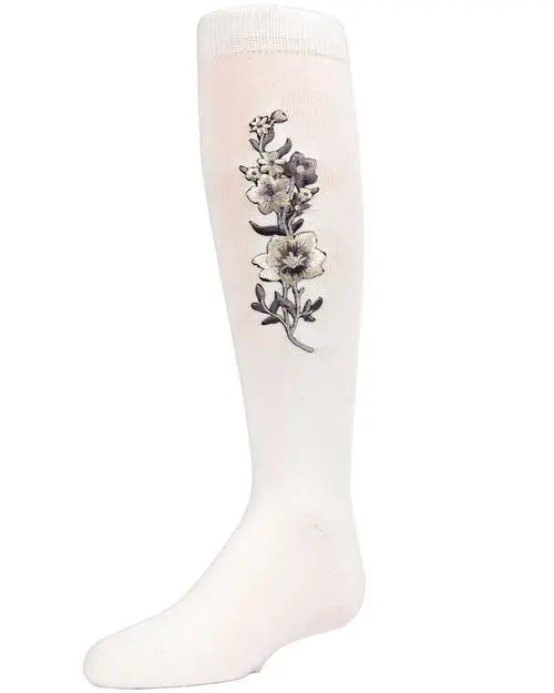 MEMOI Embroidered Floral Knee-high Socks - Winter White
