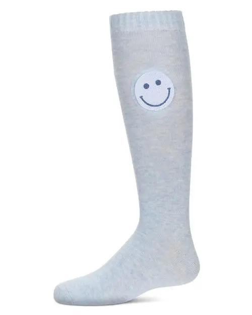 MEMOI Fuzzy Smiley Face Knee-high Socks - Blue