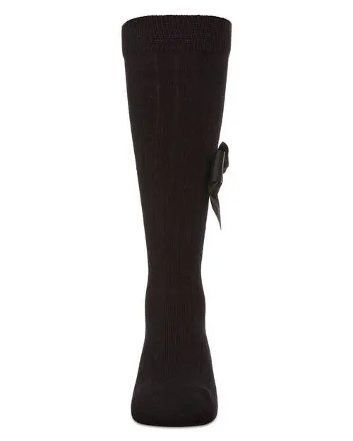 MEMOI Ribbed Knee-high Socks With Bow Detail - Black