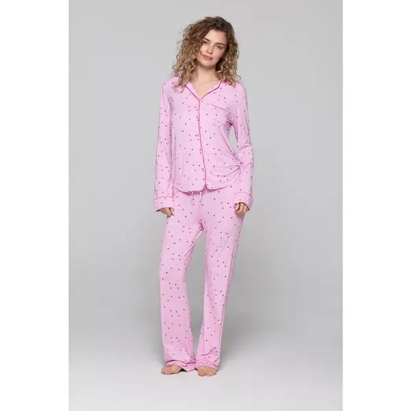 CRICKLE DAISY Sweetheart Long Pajama Set - Light Pink/ Red
