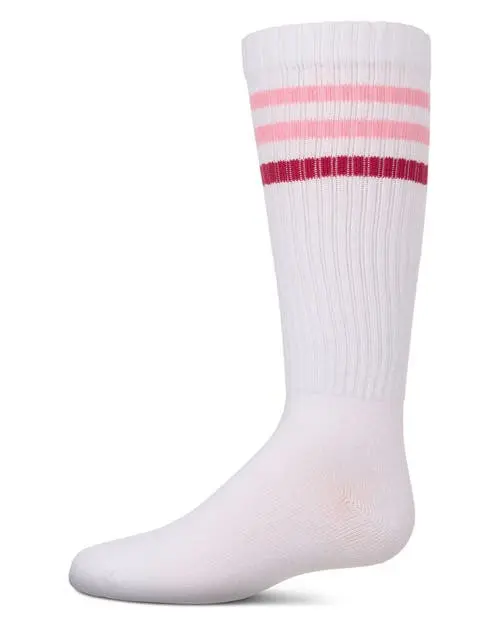 MEMOI Two-tone Varsity Stripe Knee High Socks - Pink