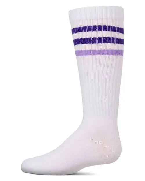 MEMOI Two-tone Varsity Stripe Knee High Socks - Purple
