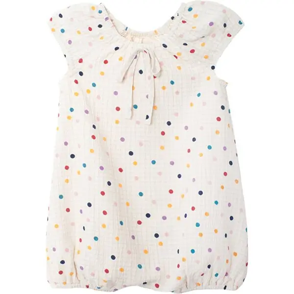 MABEL + HONEY Polka Dot Cap Sleeve Romper - Dots/ Beige