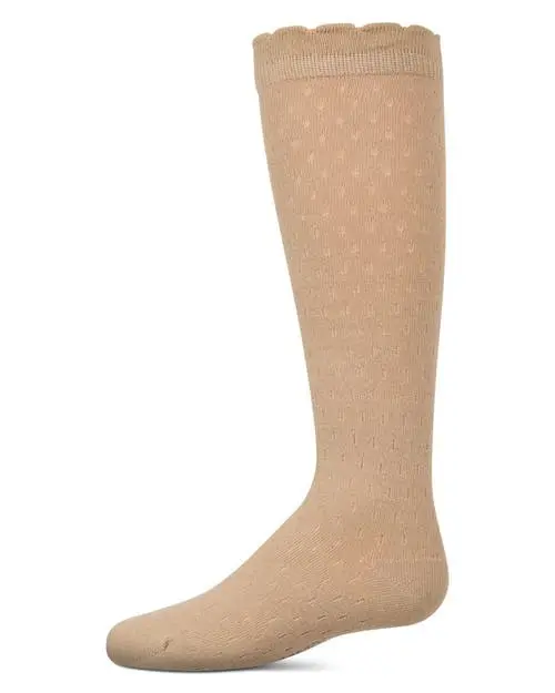 MEMOI Pointelle Soft Stretch Knee Socks - Tan