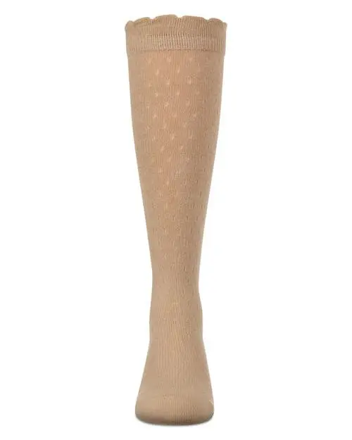 MEMOI Pointelle Soft Stretch Knee Socks - Tan