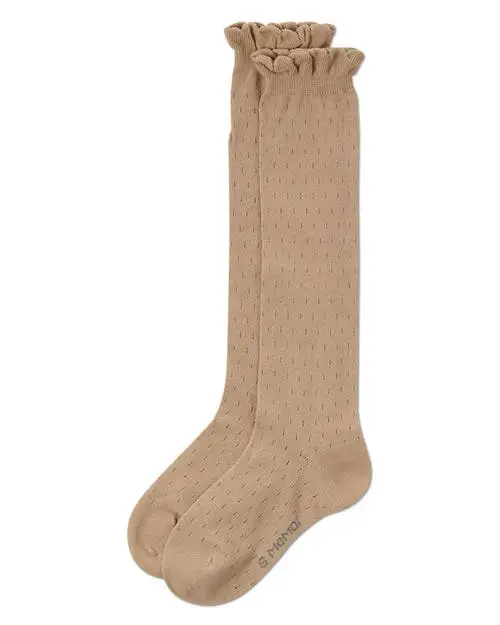 MEMOI Pointelle Soft Stretch Knee Socks - Tan