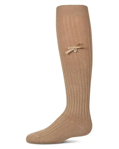 MEMOI Knee High Socks With Bow Detail - Latte