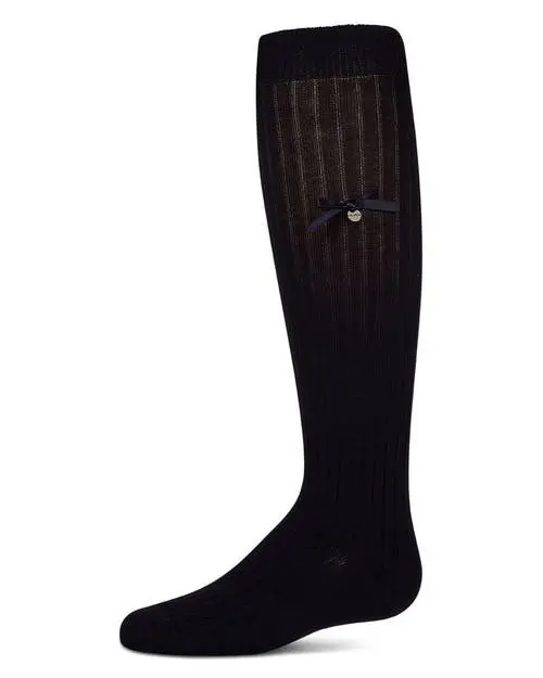MEMOI Knee High Socks With Bow Detail - Navy