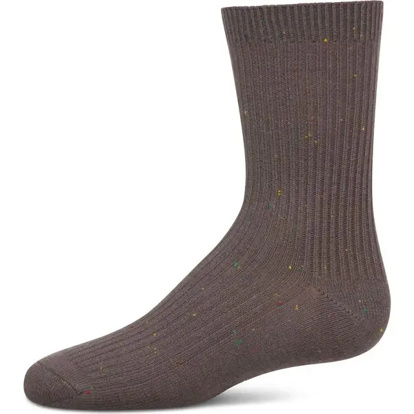 MEMOI Thin Ribbed Speckled Crew Socks - Charcoal