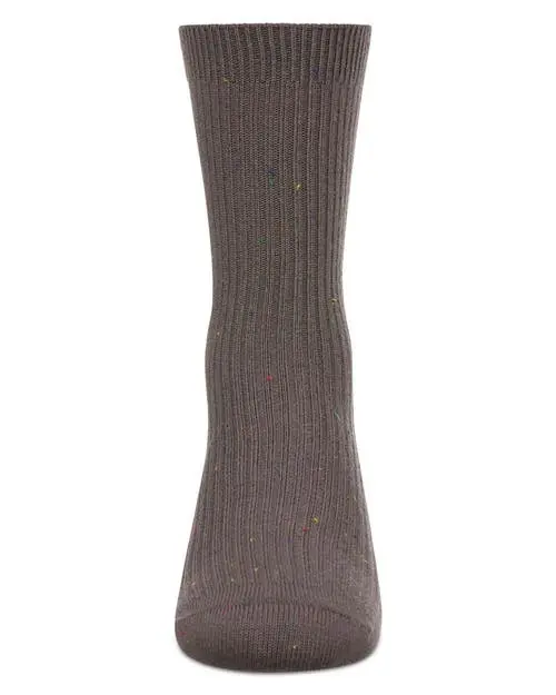 MEMOI Thin Ribbed Speckled Crew Socks - Charcoal