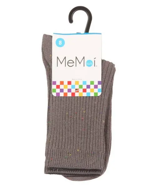 MEMOI Thin Ribbed Speckled Crew Socks - Charcoal