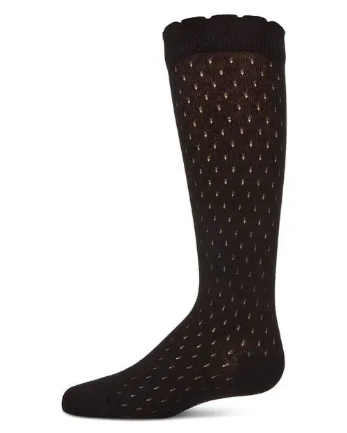 MEMOI Pointelle Knee High Socks - Black
