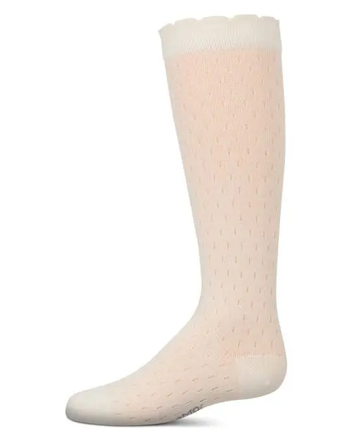 MEMOI Pointelle Knee High Socks - Winter White