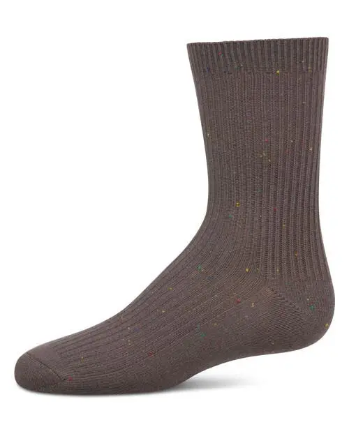 MEMOI Thin Ribbed Speckled Crew Socks - Charcoal