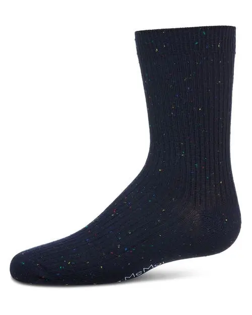 MEMOI Thin Ribbed Speckled Crew Socks - Navy