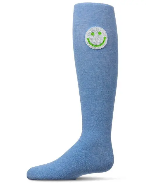 MEMOI Fuzzy Smiley Face Knee-high Socks - Green
