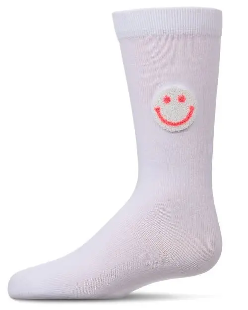 MEMOI Fuzzy Smiley Face Knee-high Socks - Pink