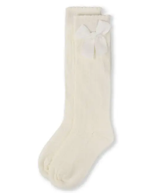 MEMOI Crochet Bow Knee High Socks - Winter White
