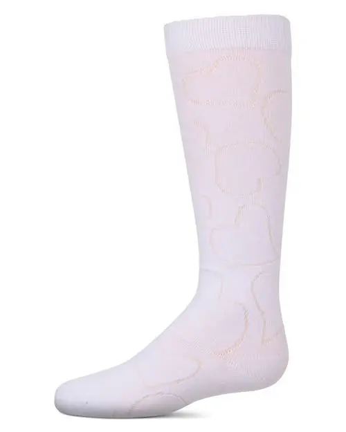 MEMOI Stretch Heart Design Knee Socks - White