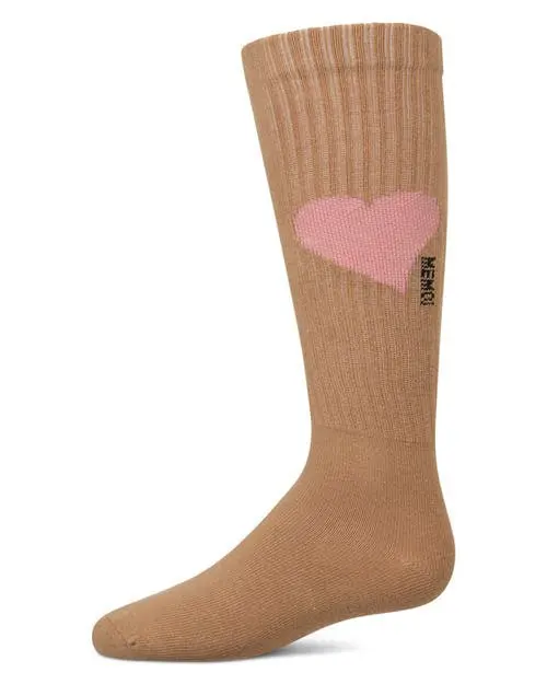 MEMOI Knee High Socks With Heart Logo - Taupe