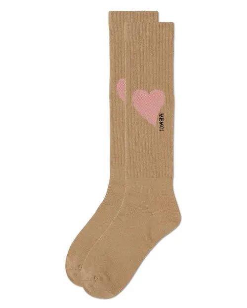 MEMOI Knee High Socks With Heart Logo - Taupe