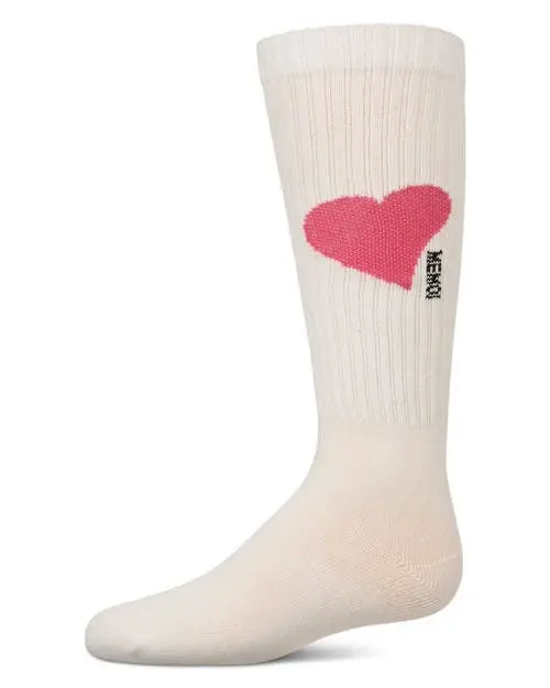 MEMOI Knee High Socks With Heart Logo - Winter White