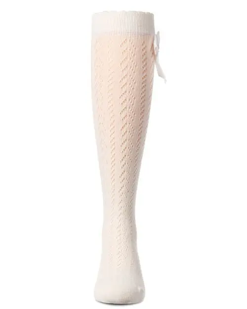 MEMOI Crochet Bow Cotton-blend Knee High Socks - Winter White