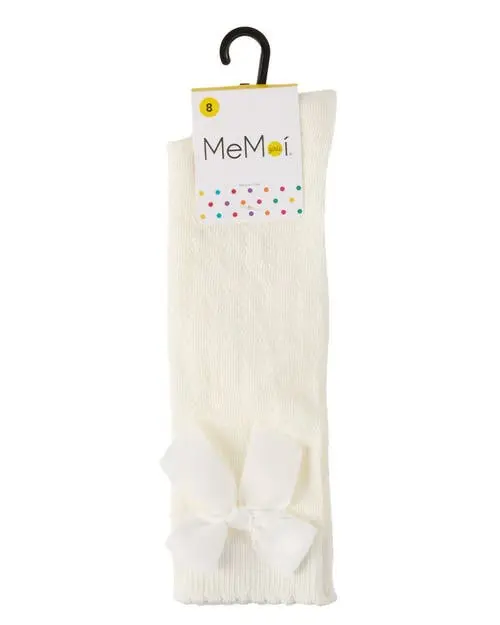 MEMOI Crochet Bow Cotton-blend Knee High Socks - Winter White