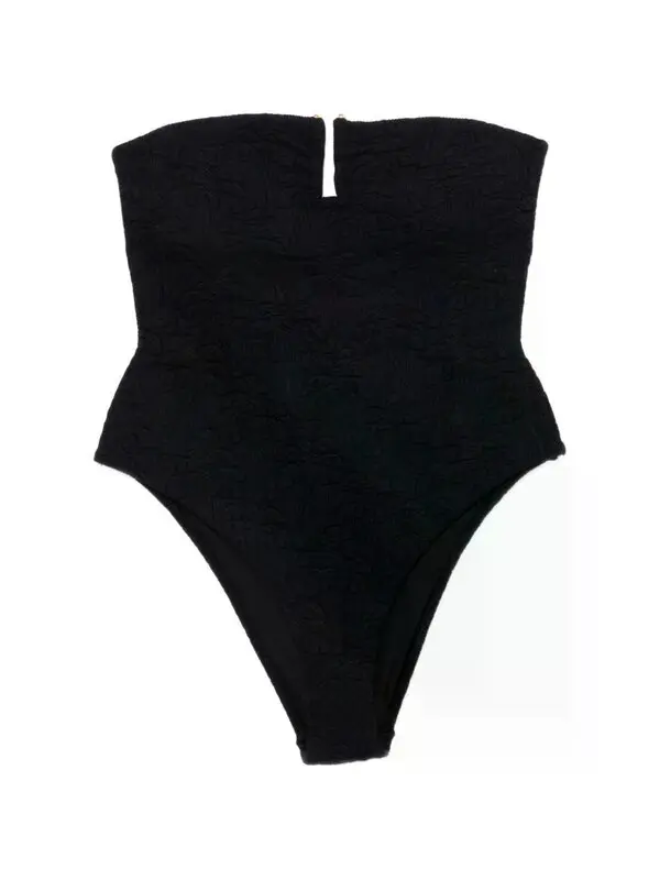 Farm Rio Graphic-embroidered Strapless Swimsuit - Black