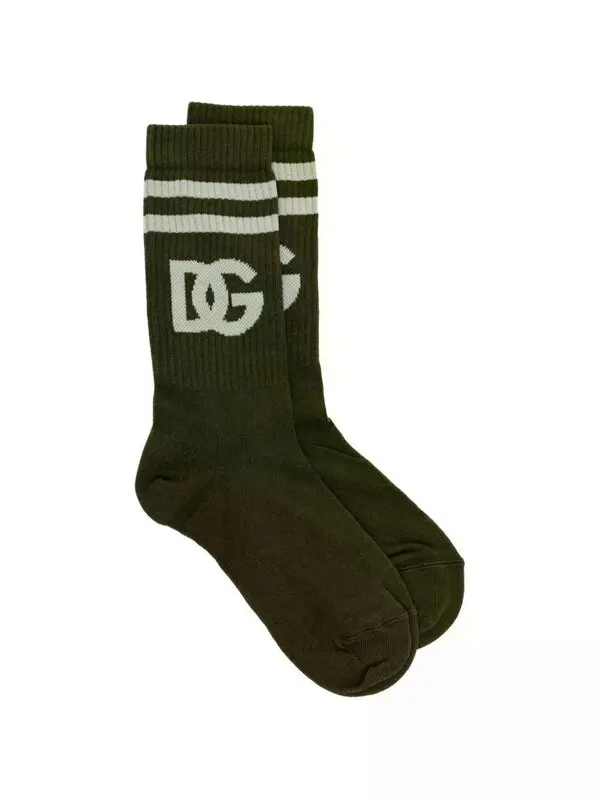 Dolce & Gabbana Striped Logo Socks - Green