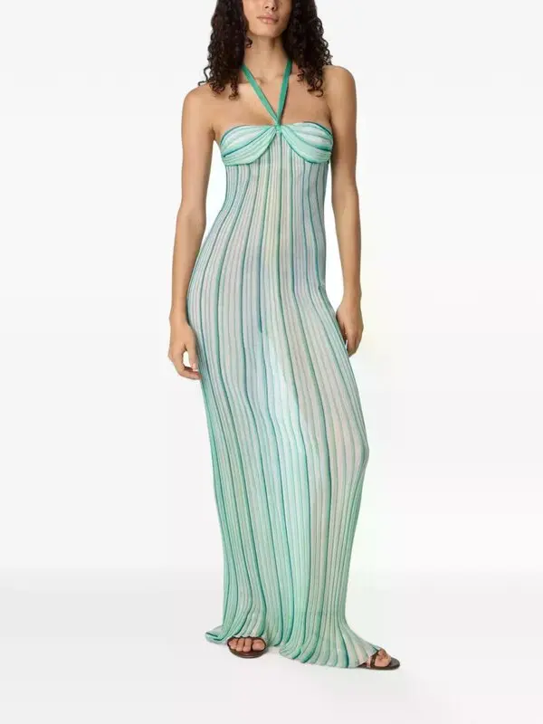 Missoni Long Halterneck Ribbed Knit Dress - Blue