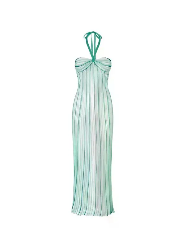 Missoni Long Halterneck Ribbed Knit Dress - Blue