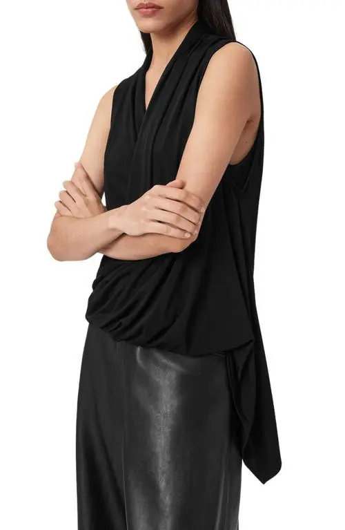 ALLSAINTS Adaline Asymmetrical Faux Wrap Tank - Black