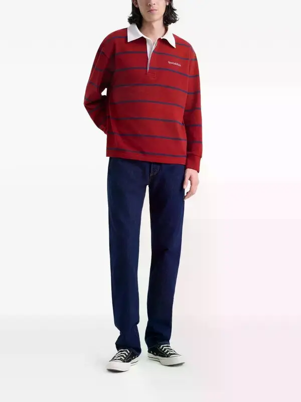 Sporty & Rich Striped Long-sleeve Polo Shirt - Red
