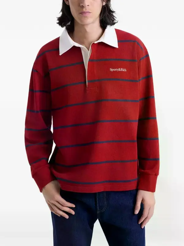Sporty & Rich Striped Long-sleeve Polo Shirt - Red