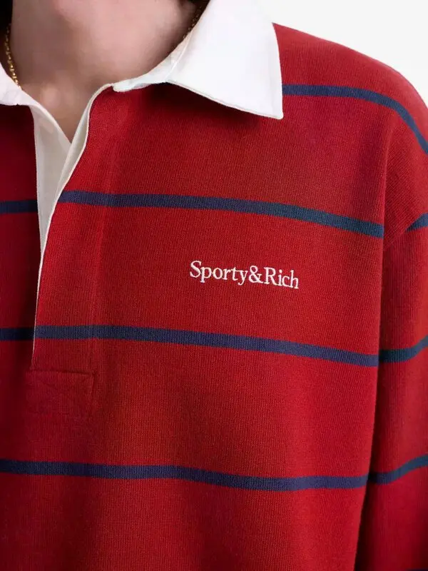 Sporty & Rich Striped Long-sleeve Polo Shirt - Red