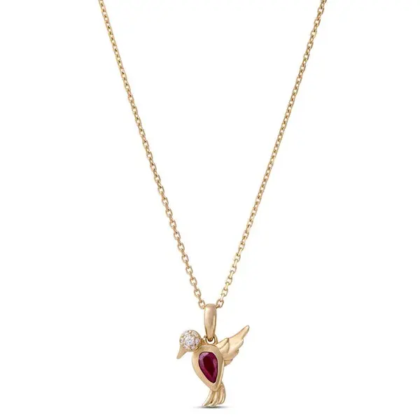 Benbridge 14k Yellow Gold Ruby Bird Pendant Necklace - Red