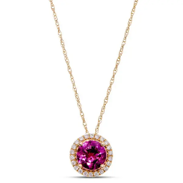 Benbridge Round Rhodolite Halo Necklace In 14k Yellow Gold - Hij