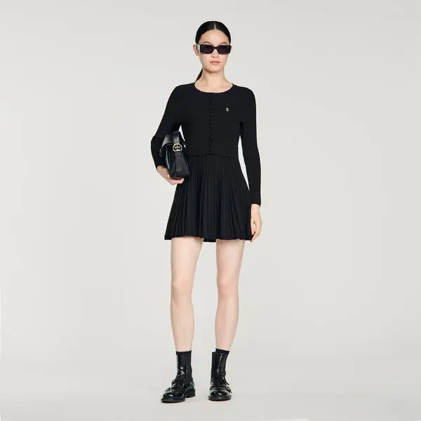 Sandro Pleated Knit Mini Dress