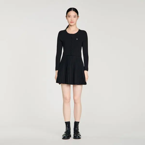 Sandro Pleated Knit Mini Dress