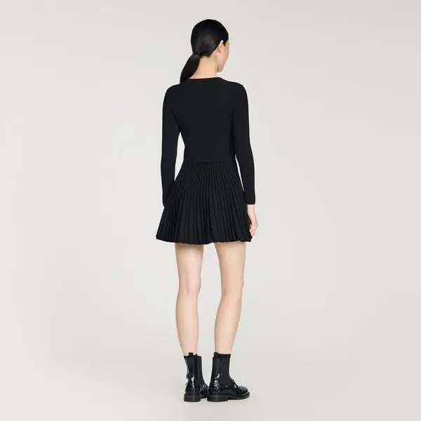 Sandro Pleated Knit Mini Dress