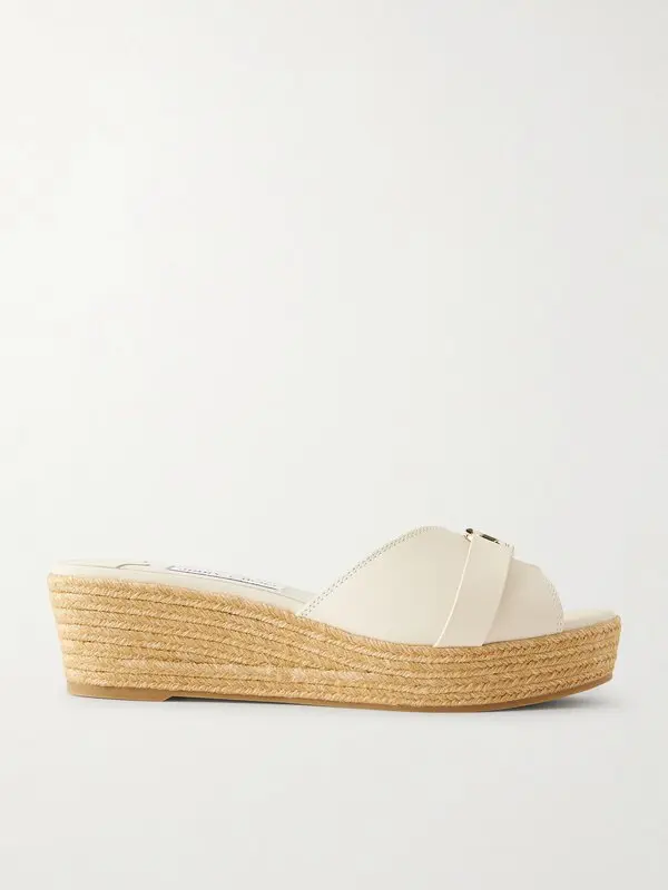 JIMMY CHOO Leda Logo-embellished Leather Platform Espadrilles - Neutrals
