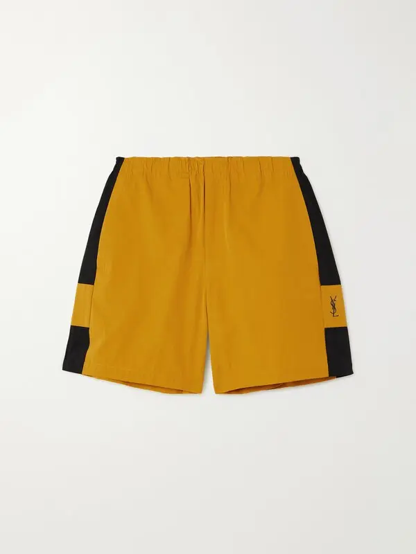 Saint Laurent Embroidered Cotton-twill Shorts - Orange