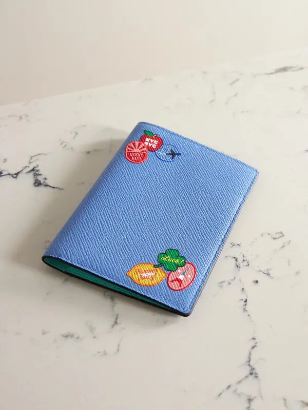 Smythson Panama Printed Textured-leather Passport Holder - Blue