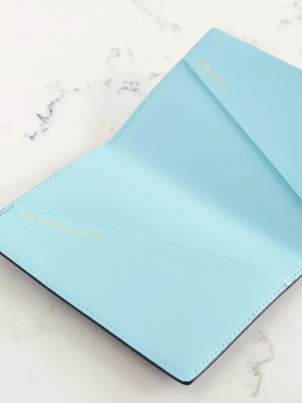 Smythson Panama Printed Textured-leather Passport Holder - Sky Blue